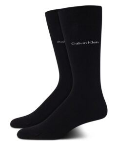 calvin klein men's dress socks - luxury and egyptian cotton blend dress socks (2 pair), size 7-12, solid black