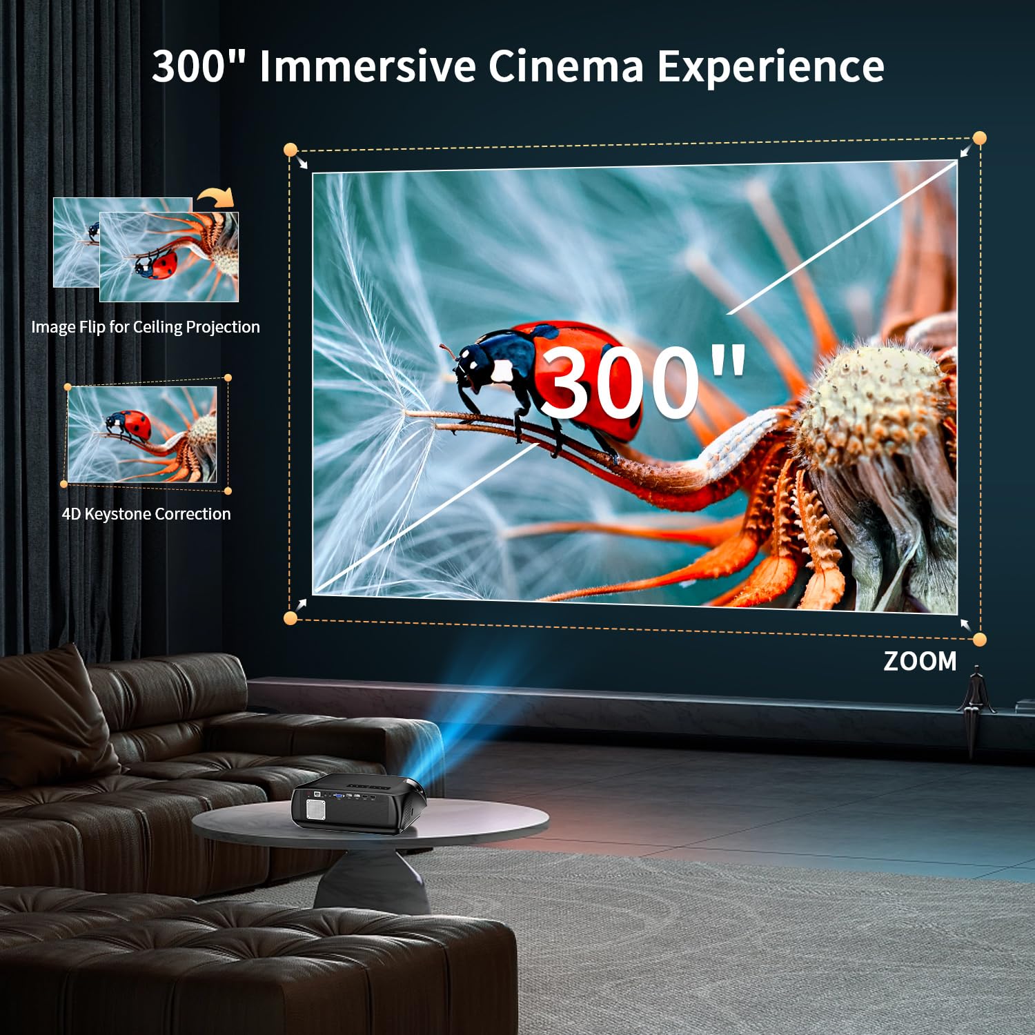 Smart LED 4K Projector Daylight HDR WiFi 6 Bluetooth Wireless HDMI FHD Movie Gaming TV Projectors 5G Wi-fi Indoor Daytime 1100ANSI High Lumen Outdoor Home Theater Proyector 4K Ceiling Airplay Keystone