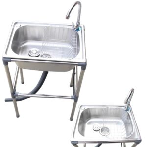 hczion outdoor sink small kitchen sink free standing utility sink with faucet, stainless steel single bowl sink, simple sink for backyard garage restaurant (color : cold, size : 38x33cm/14.9x12.9in