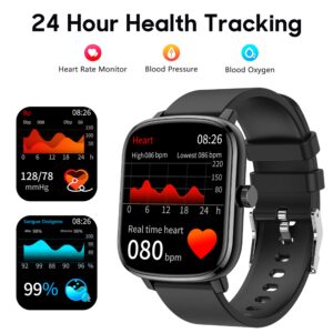 Popglory Smart Watch, 1.69'' Fitness Watch Women Men with Heart Rate, Blood Pressure, Blood Oxygen & Sleep Monitor, 110 Sports Modes Fitness Tracker, Waterproof Pedometer Compatible Android iPhone