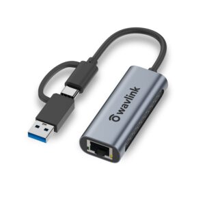 wavlink usb to 2.5g ethernet adapter, 2-in-1 usb c/usb 3.0 ethernet adapter for laptop compatible with thunderbolt 3/4, ethernet to usb adapter for macbook pro/air, ipad pro, dell xps, surface lapt