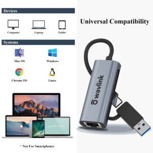 WAVLINK USB to 2.5G Ethernet Adapter, 2-in-1 USB C/USB 3.0 Ethernet Adapter for Laptop Compatible with Thunderbolt 3/4, Ethernet to USB Adapter for MacBook Pro/Air, iPad Pro, Dell XPS, Surface Lapt