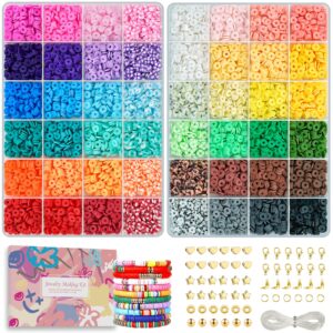 velavior 7000 pcs clay beads for bracelet making kit, 2 boxes 48 colors friendship bracelet kit polymer clay heishi beads with star round heart spacer gold bead diy crafts gift set for kids teens