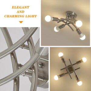 Semi Flush Mount Ceiling Light Fixture, Modern Sputnik Chandelier Light Fixtures, Industrial Kitchen Light Fixtures Ceiling Mount, 4-Light Dining Room Light Fixture for Bedroom (Brushed Nickel)