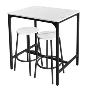 at-valy 3-piece bar table set with 2 stools,dining room table set,small spaces (black)