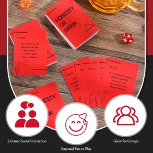 Poen Honesty or Drink Card Game for Adults Drinking Games, 100 Pcs Game Cards Questions Challenges Fun Party Game to Reveal Your Secrets with Drinking Themes, Ideal for Game Night, Couples, and More