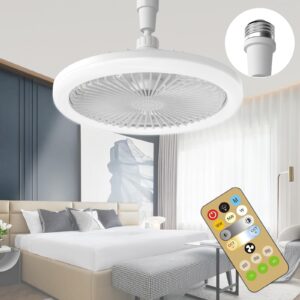 ceiling fan with lights and remote - small ceiling fan light 10 inch bladeless screw in socket fan dimmable 3 colors led lights e27 base mini fandelier ceiling fan for bedroom kitchen indoor white