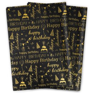 mr five large black gold birthday tissue paper bulk,20" x 28",black with gold happy birthday design tissue paper for gift bags,black gold happy birthday tissue paper for birthday party,30 sheets