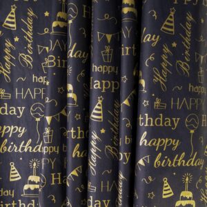 MR FIVE Large Black Gold Birthday Tissue Paper Bulk,20" x 28",Black with Gold Happy Birthday Design Tissue Paper for Gift Bags,Black Gold Happy Birthday Tissue Paper for Birthday Party,30 Sheets