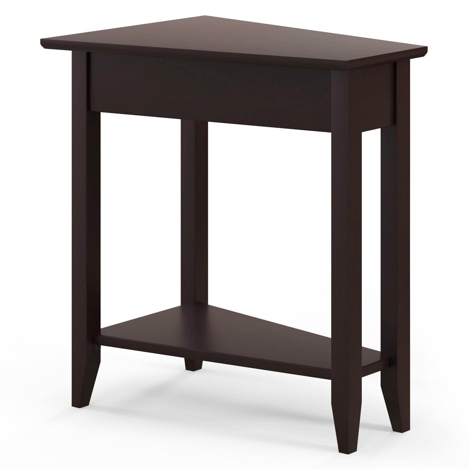 Giantex Wedge End Table, Triangle Side Table with Storage Shelf and Solid Wood Legs, Recliner Table, 24.5" Tall Nightstand, Modern Narrow Accent Table for Small Space Living Room, Espresso