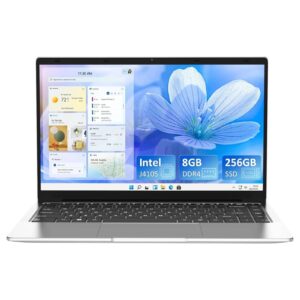 kurietim laptop computer 8gb ddr4 256gb ssd quad-core intel celeron j4105(up to 2.5ghz), 14.1 inch 1080p fhd traditional laptops, wifi, webcam, usb3.0, mini hdmi, windows 11 pro