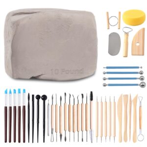 reart high fire pottery clay beige 10lbs cone 06-10 with 40 pcs pottery clay sculpting tool set for wheel throwing hand building pottery clay for sculpting all-purpose modeling clay (10lb with kit)