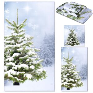 preboun 3 pack christmas trees bathroom towels set snowflake hand towels xmas tree bath towels winter forest dish towels soft absorbent fingertip towel for kitchen bathroom hotel beach home gym spa