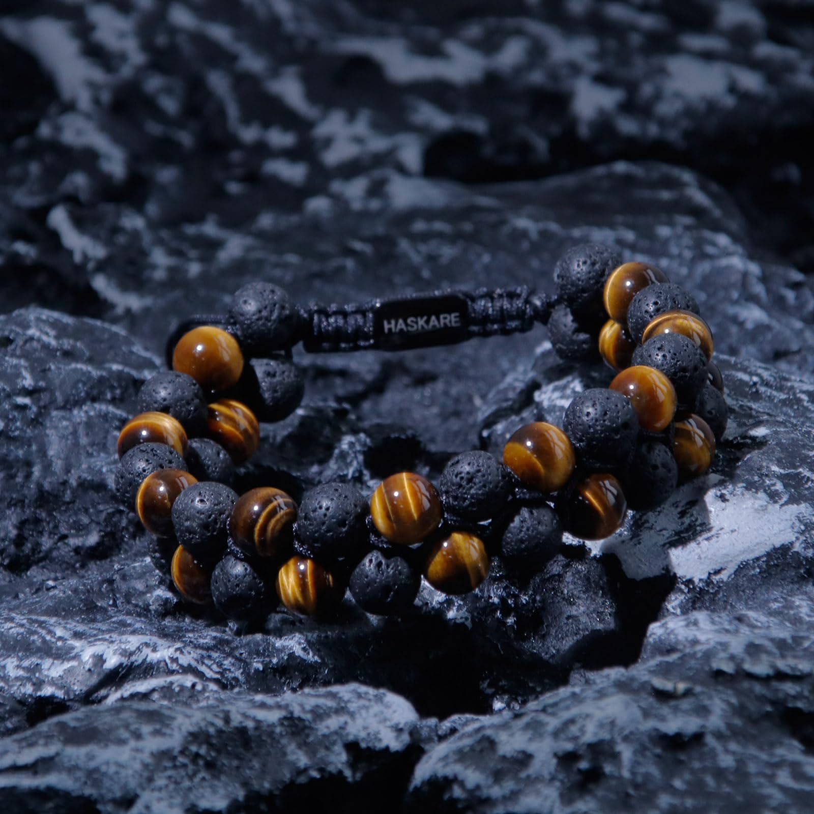 Tiger Eye Bracelet for Men, HASKARE Premium Tiger Eye Beads Bracelet Lava Stone Bracelet, Handmade Double Protection Crystal Bracelet Mens Jewelry Father Christmas Gift for Energy Protection