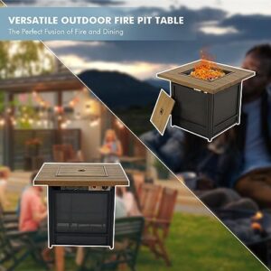 Yangming 30" Propane Gas Fire Pit Table with Lid and Wood Tabletop for Outdoor, 50,000 BTU Propane Fire Table with Lava Rocks, Heavy Duty 2 in 1 Square Firepit Table for Patio/Backyard/Party