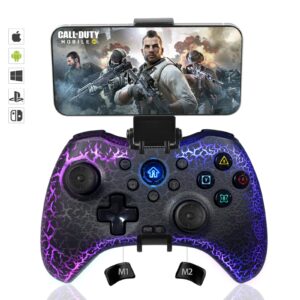 arvin gaming controller for iphone/ipad/ios/android/tablet/pc/ps5/ps4/ps3/switch, pro wireless game controller gamepad with unique crack/phone holder/back button/turbo/rgb light/vibration/6-axis gyro