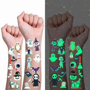 temporary tattoos for kids, glow halloween decorations birthday party favors supplies, halloween fake tattoos goodie bag fillers games accessories for party