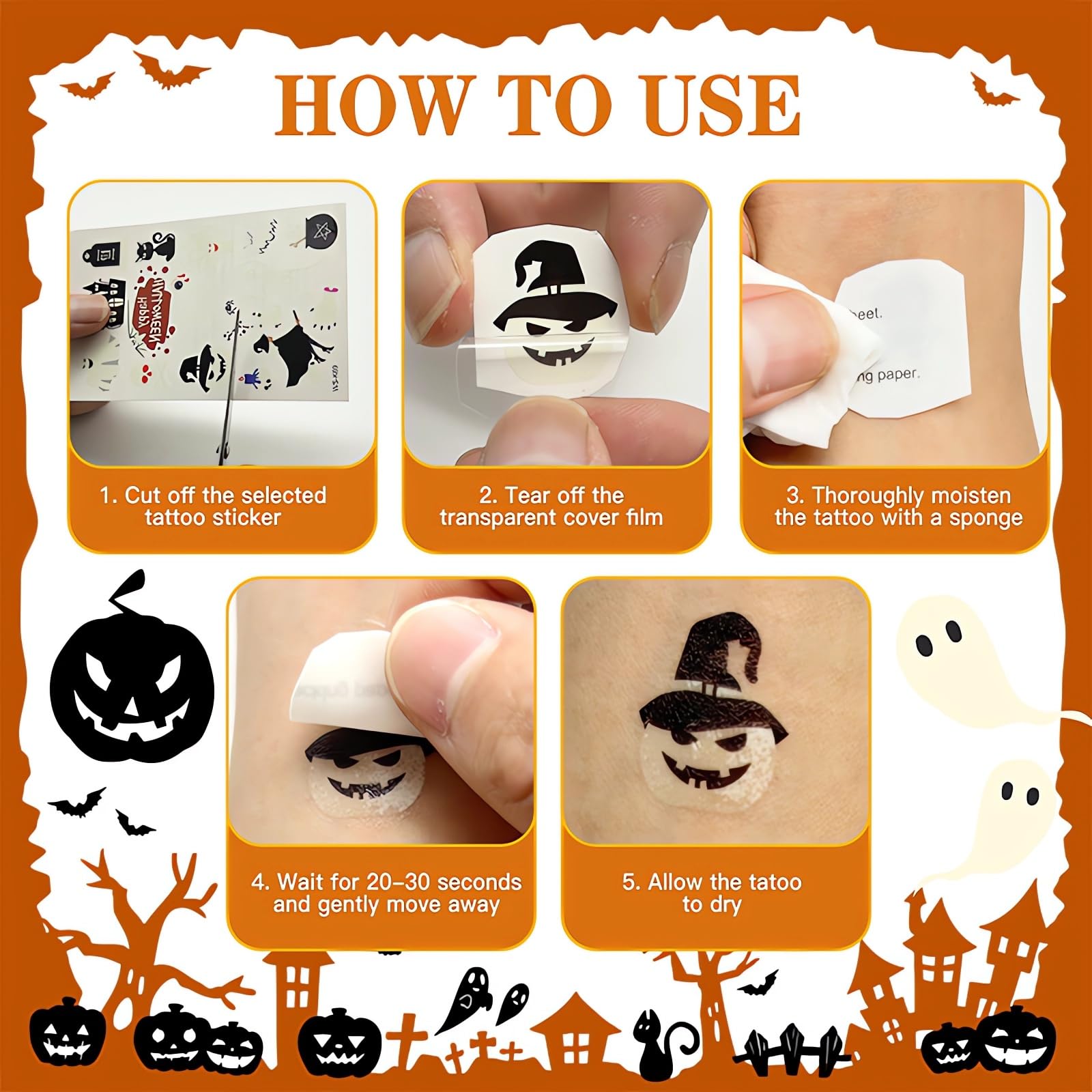 Temporary Tattoos for Kids, Glow Halloween Decorations Birthday Party Favors Supplies, Halloween Fake Tattoos Goodie Bag Fillers Games Accessories for Party