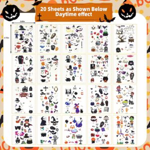 Temporary Tattoos for Kids, Glow Halloween Decorations Birthday Party Favors Supplies, Halloween Fake Tattoos Goodie Bag Fillers Games Accessories for Party