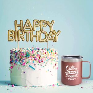 Lifecapido Birthday Gifts for Women, Queens Are Born in November Insulated Coffee Mug with Handle 12oz, November Birthdays Gifts Sagittarius Scorpio Gifts for Mom Her Wife Sister Friend, Rose Gold