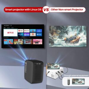 SANSUI Portable Projector with WiFi and Bluetooth, 1080P Smart Projector Netflix-Licensed,10000 Lumens,Auto Keystone Correction,Hi-Fi Audio HDR 10 for Home Theatre Outdoor Movies