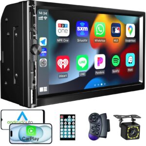 7'' double din car stereo,apple carplay,hd 1024*600 touch screen,fm car radio,car bluetooth 5.1 hand-free calling,gps navigation,backup camera,usb/tf/rca,physical buttons,android auto,apple car play