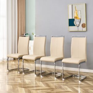 aisykod dining chairs set of 4, modern dining room chair with faux leather upholstered seat high back & sturdy chrome silver legs, sillas de comedor chair for dining room,kitchen,living room,beige