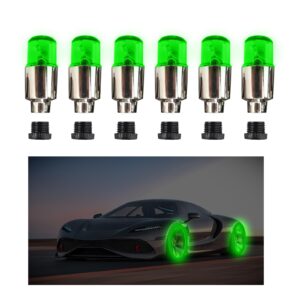 augeny 6 pcs led tire valve stem cap lights, neon spoke flash light bulb tire valve lights, waterproof wheel tyre valve dust cap, auto accessories for car truck motorcycle bike (green)