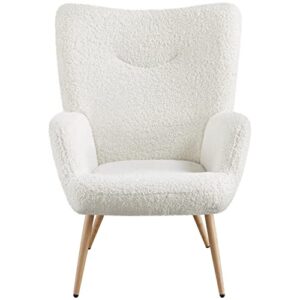 yaheetech barrel chair, teddy fabric casual chair with high back and soft padded, modern fuzzy vanity chair, cozy armchair for living room bedroom makeup room, white