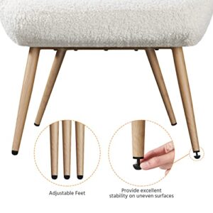 Yaheetech Barrel Chair, Teddy Fabric Casual Chair with High Back and Soft Padded, Modern Fuzzy Vanity Chair, Cozy Armchair for Living Room Bedroom Makeup Room, White