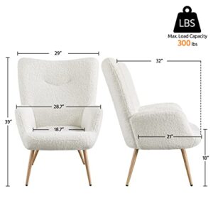 Yaheetech Barrel Chair, Teddy Fabric Casual Chair with High Back and Soft Padded, Modern Fuzzy Vanity Chair, Cozy Armchair for Living Room Bedroom Makeup Room, White