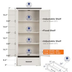 JXQTLINGMU 72" Tall Farmhouse Kitchen Pantry with Adjustable Shelves, Large Wood Kitchen Storage Cabinets with 2 Barn Doors & Drawer, Versatile Storage for Dining Room, Bathroom, Antique White