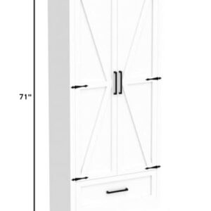 JXQTLINGMU 72" Tall Farmhouse Kitchen Pantry with Adjustable Shelves, Large Wood Kitchen Storage Cabinets with 2 Barn Doors & Drawer, Versatile Storage for Dining Room, Bathroom, Antique White