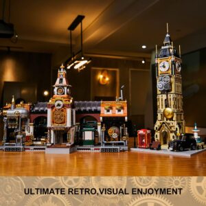 brickkk pantasy architecture big ben building set - steampunk clock tower construction kit for adults and teens, famous landmarks london model, collectible building bricks toys