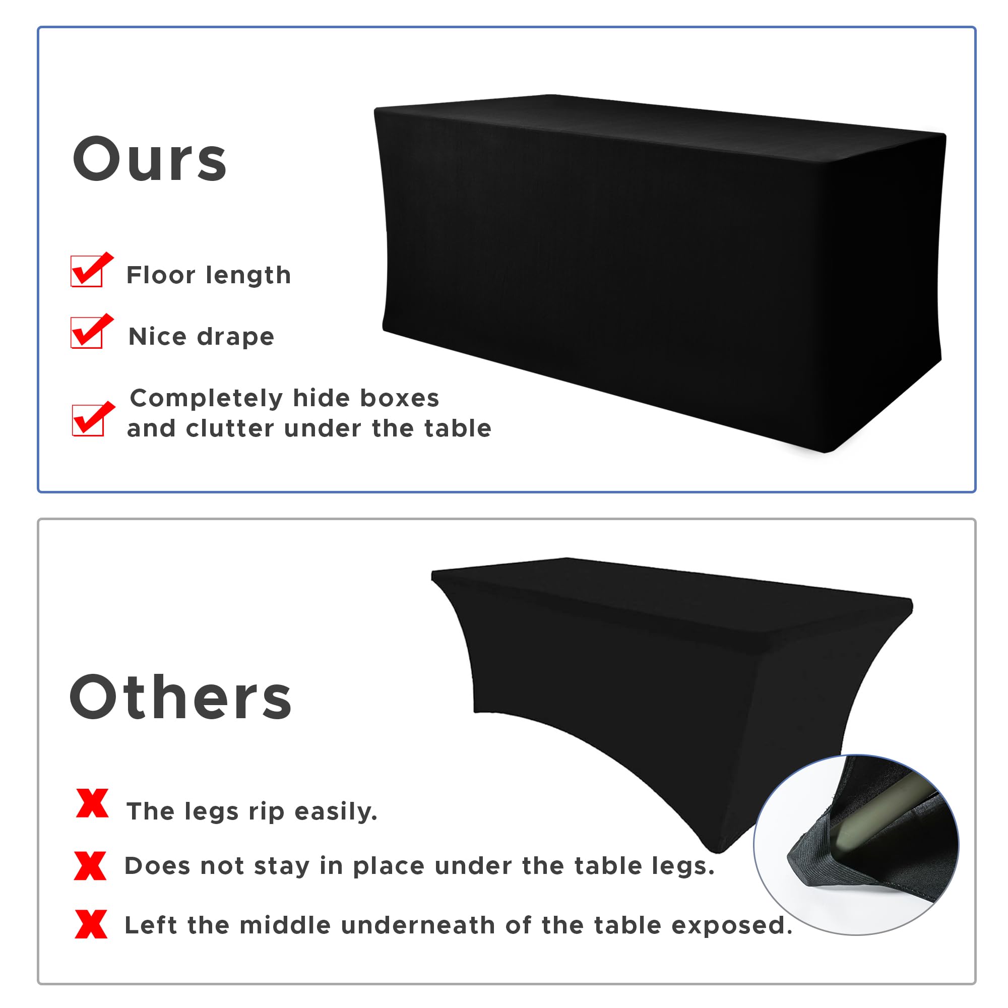 Nasitos Spandex Fitted Table Covers for 6 Foot Tables - 72 x 30 Inch - 4 Pack Black Stretch Rectangle Table Clothes, Wrinkle Resistant Tablecloths for Folding Table, Parties, Trade Show, Birthday