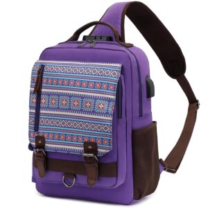 leaper retro crossbody bag sling bag canvas messenger bag for men women shoulder bag crossbody handbags satchel geometric purple, xl