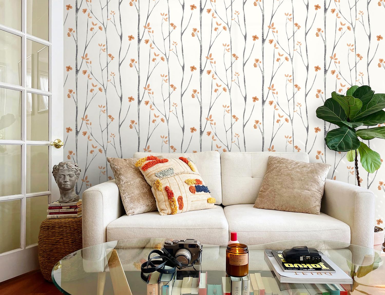 Timeet Peel and Stick Wallpaper Boho Floral Wallpaper Tree Contact Paper Removable Wallpaper 16.14"x118.11" Self Adhesive Wallpaper for Walls Covering Vinyl Roll