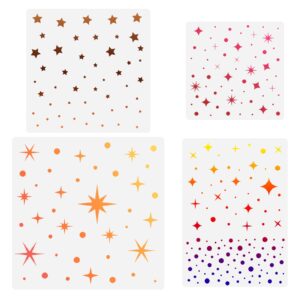 cieomoda large twinkle star stencil 12*12 inch ,4 pack assorted sizes reusable star pattern plastic templates for making diy craft painting on wood furniture pillows,tile, canvas, floor and wall decor