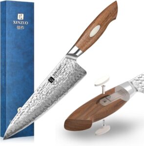 xinzuo 8.3 inch 67 layers damascus steel chef knife, hand forged japanese aus-10 steel gyuto chef knife,walnut black walnut handle,full tang, razor sharp,exquisite box package