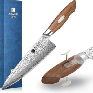 XINZUO 8.3 Inch 67 Layers Damascus Steel Chef Knife, Hand Forged Japanese AUS-10 Steel Gyuto Chef Knife,Walnut Black Walnut Handle,Full Tang, Razor Sharp,Exquisite Box Package