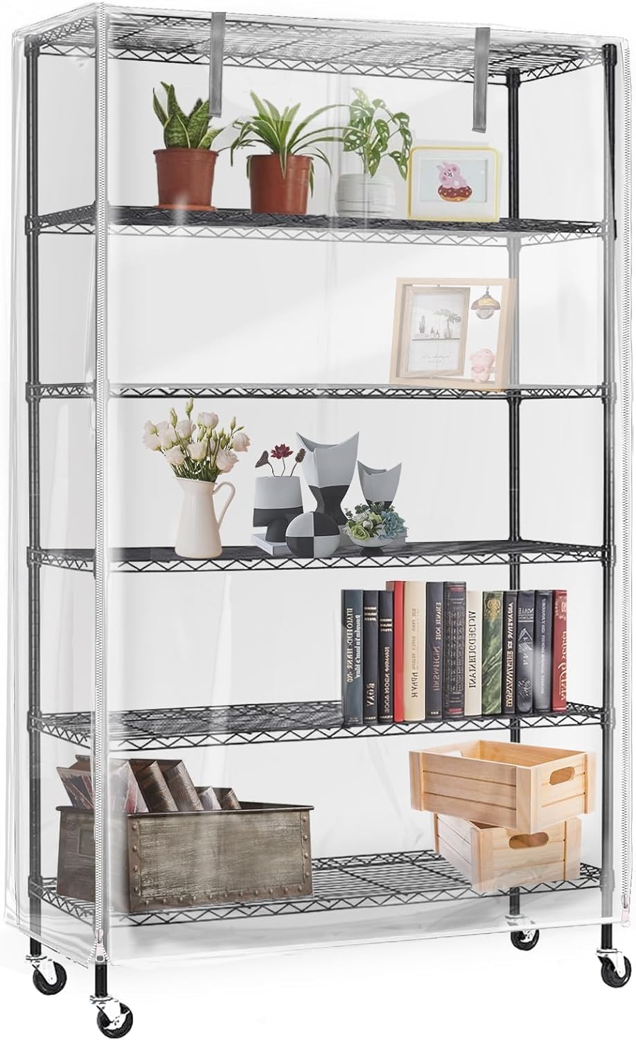 IndigoTempest9 Clear Vinyl Waterproof Shelf Cover for Wire Shelving - 36" W x 14" D x 54" H- with Zipper Closure - Protects from Dust and Debris - Only Cover