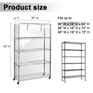 IndigoTempest9 Clear Vinyl Waterproof Shelf Cover for Wire Shelving - 36" W x 14" D x 54" H- with Zipper Closure - Protects from Dust and Debris - Only Cover