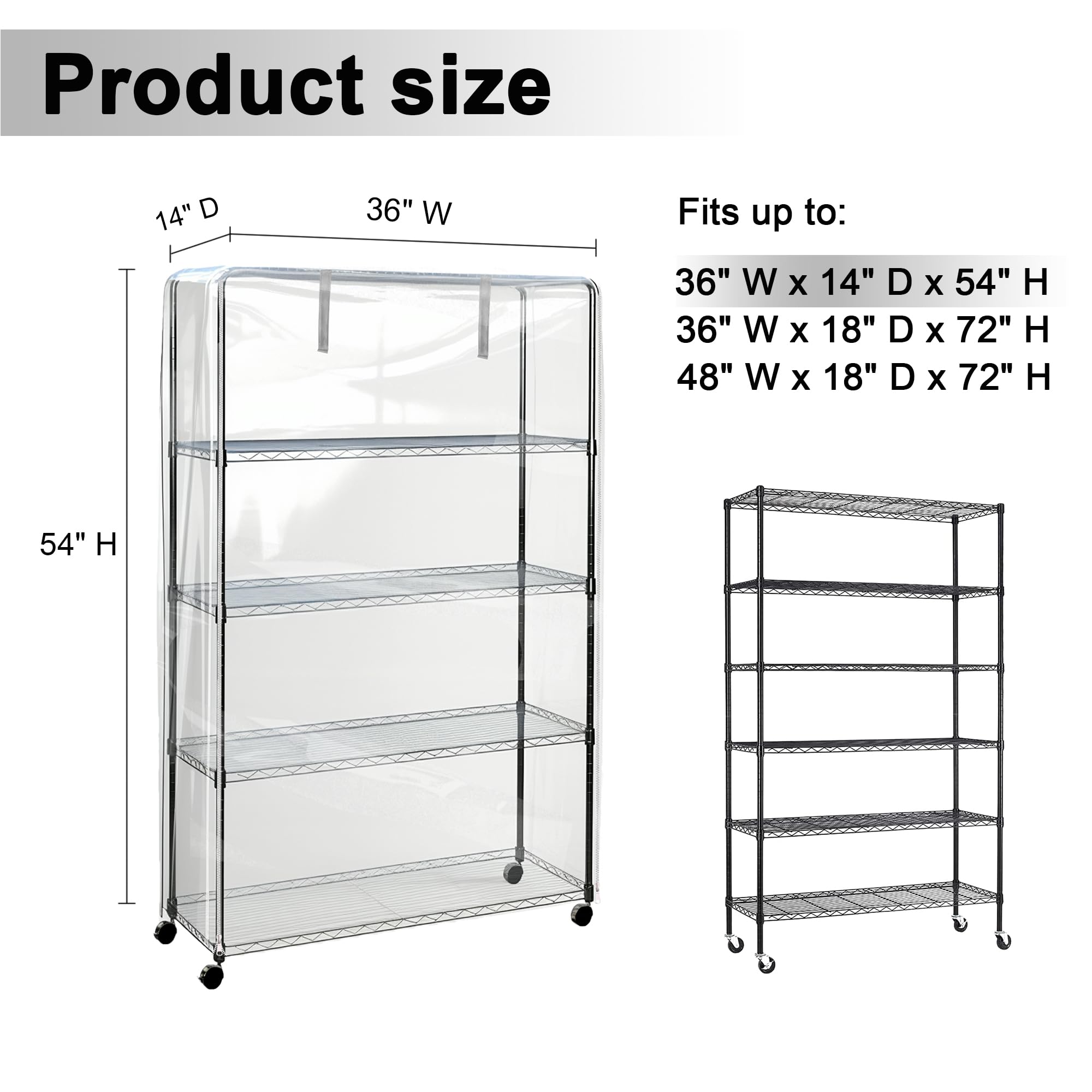 IndigoTempest9 Clear Vinyl Waterproof Shelf Cover for Wire Shelving - 36" W x 14" D x 54" H- with Zipper Closure - Protects from Dust and Debris - Only Cover