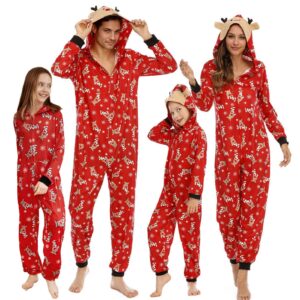 Adisputent Christmas Pajamas for Family Matching Cute Long Sleeve Couples Soft Holiday Sleepwear Funny Christmas Pjs sets One Piece Red Reindeer Women M