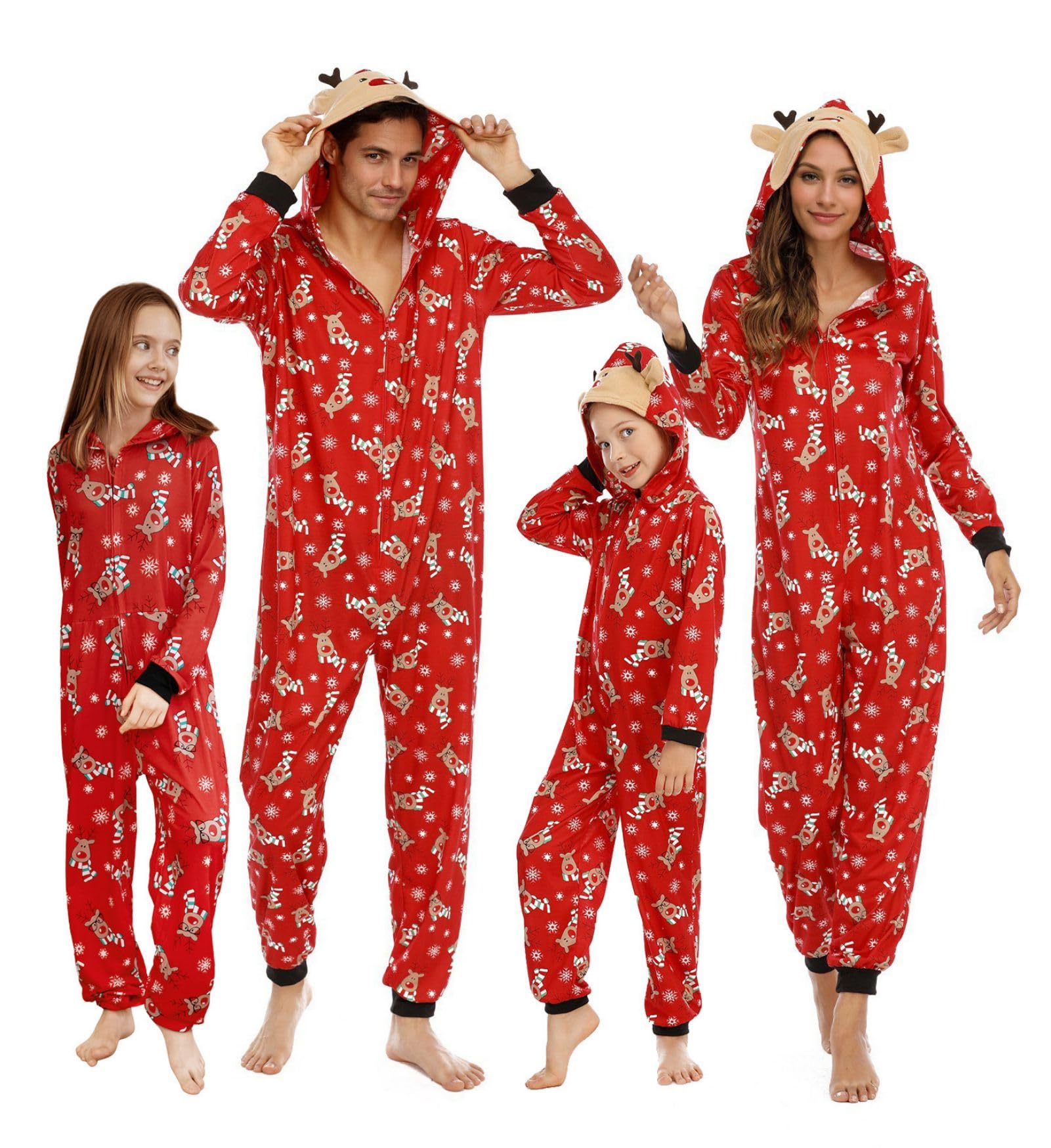 Adisputent Christmas Pajamas for Family Matching Cute Long Sleeve Couples Soft Holiday Sleepwear Funny Christmas Pjs sets One Piece Red Reindeer Women M