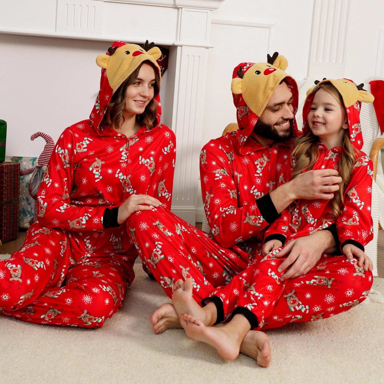 Adisputent Christmas Pajamas for Family Matching Cute Long Sleeve Couples Soft Holiday Sleepwear Funny Christmas Pjs sets One Piece Red Reindeer Women M