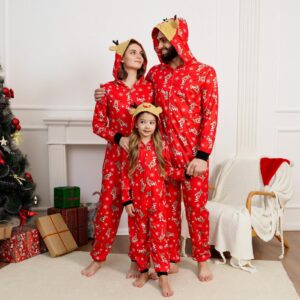 Adisputent Christmas Pajamas for Family Matching Cute Long Sleeve Couples Soft Holiday Sleepwear Funny Christmas Pjs sets One Piece Red Reindeer Women M