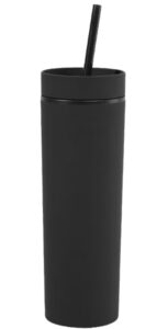 momocici matte skinny tumblers bulk.16oz pastel colored skinny tumblers with lids and straws.double walled plastic acrylic smoothie tea iced coffee tumbler cups.slim black tumbler set.(black)