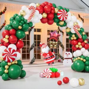 134 pcs christmas balloon garland kit, green red white gold balloons garland arch kit, xmas candy cane foil balloons santa claus red star balloons for new year christmas party decorations supply