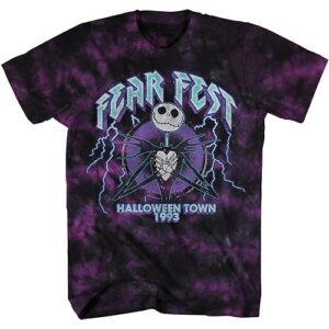 Nightmare Before Christmas Fear Fest Tour Tie Dye Jack T-Shirt(XXL, Black Purple Wash)